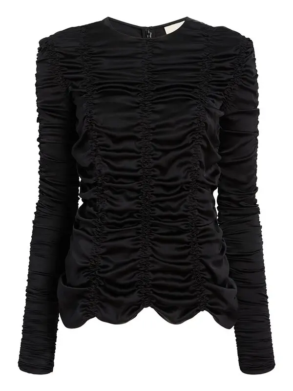 Khaite Rory Ruched Silk Charmeuse Long Sleeve Top - Black