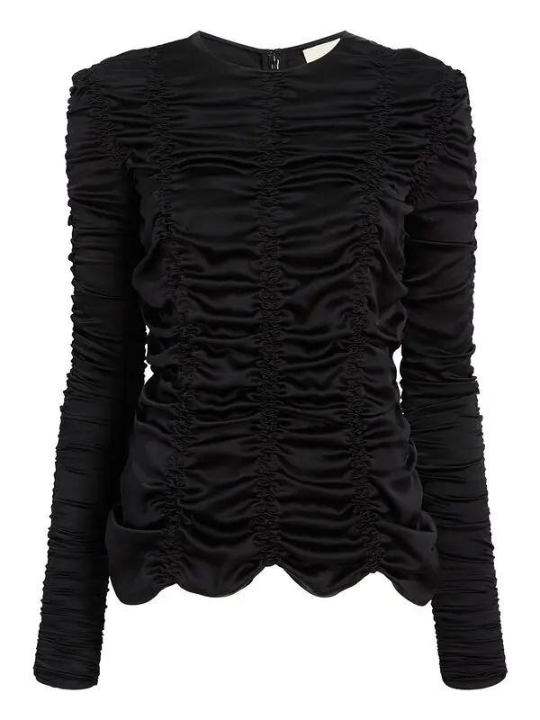 Khaite Rory Ruched Silk Charmeuse Long Sleeve Top - Black