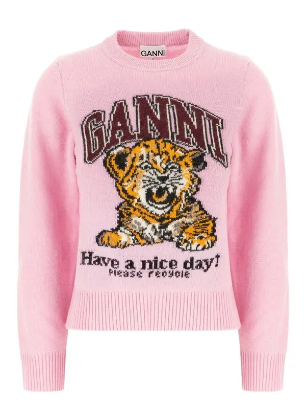 GANNI Have A Nice Day!" Tiger Graphic Knitwear - Multicolor