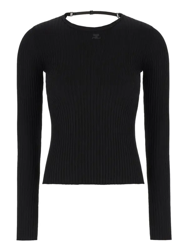 COURREGES Ribbed Knit Long Sleeve Top With Harness Detail - Multicolor