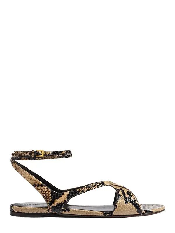 Khaite Liria Ankle Strap Flat Sandal In Python-embossed - Taupe