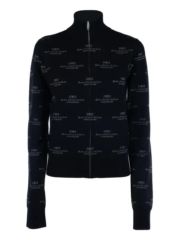 Balenciaga Zip Up Knitwear With All-over Logo Print - Multicolor