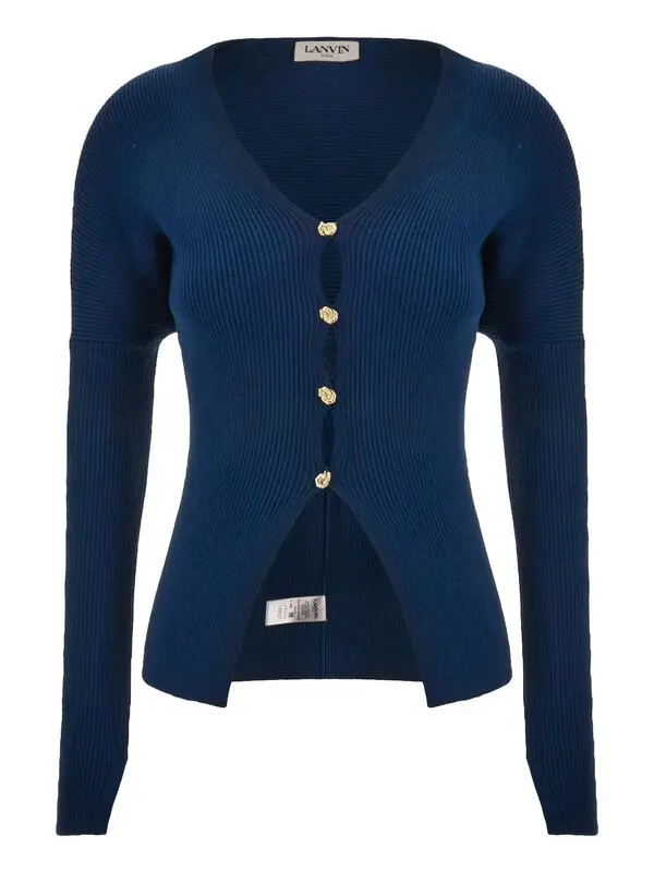 LANVIN Ribbed Button-detailed V-neck Knitwear - Multicolor
