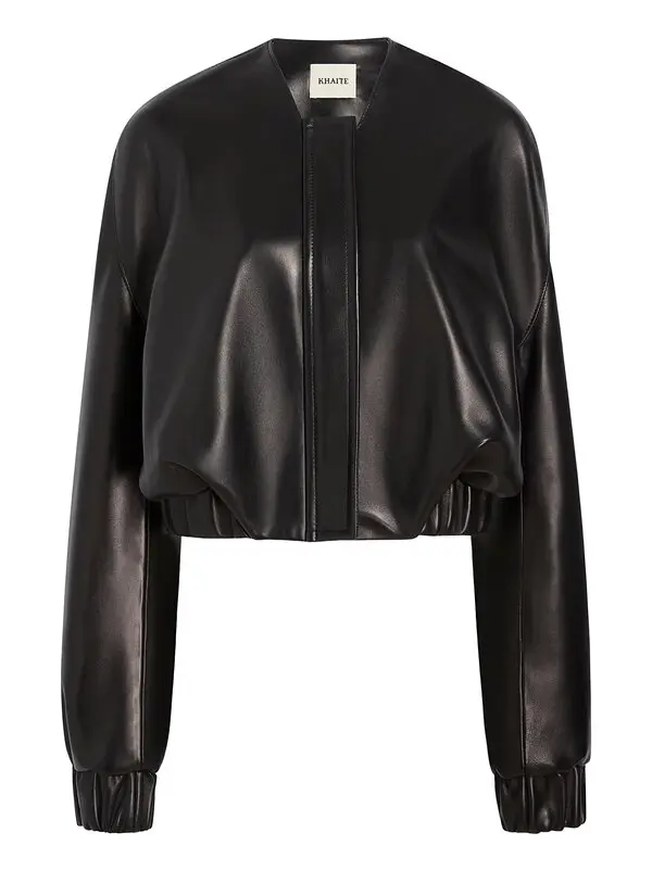Khaite Leather Cropped Bomber Jacket - Black