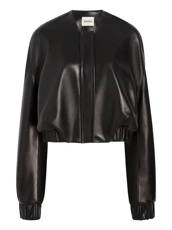 Khaite Leather Cropped Bomber Jacket - Black