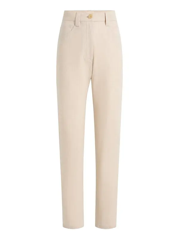 Khaite Callum Pant In Wool-cashmere Shirting - Oatmeal