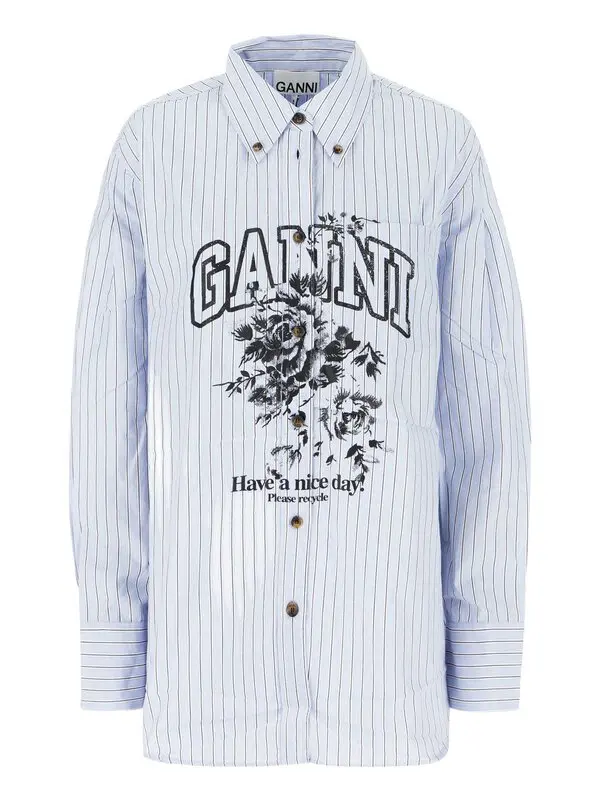 GANNI Striped Button-up Shirt With Graphic Print - Multicolor