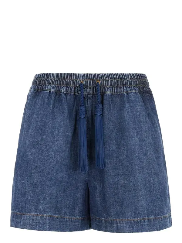 Valentino Garavani Denim Shorts With Drawstring And Logo Detail - Multicolor