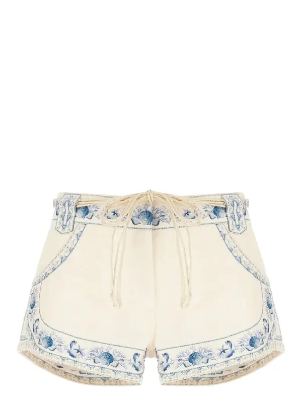 Zimmermann Embroidered Linen Shorts - Multicolor