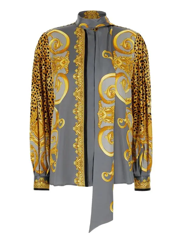 Versace Long Sleeve Printed Silk Blouse - Multicolor