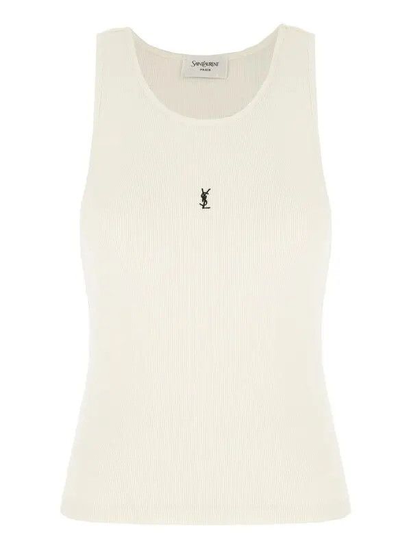 Saint Laurent Ribbed Tank Top With Logo Detail - Multicolor