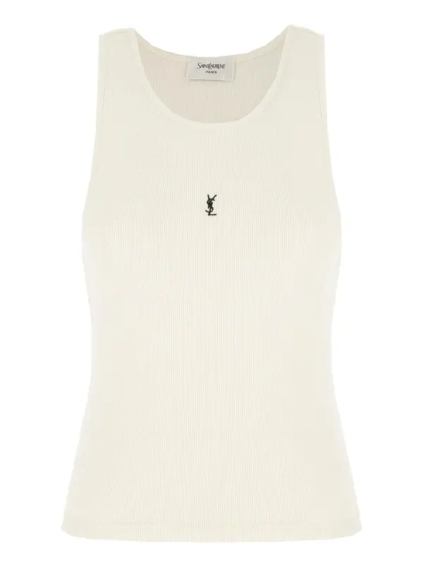 Saint Laurent Ribbed Tank Top With Logo Detail - Multicolor