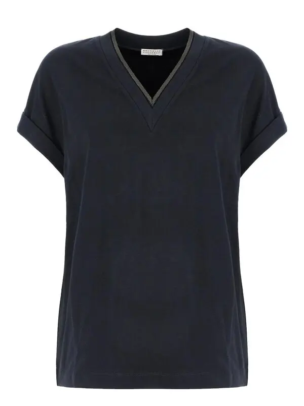 Brunello Cucinelli Embellished V-neck T-shirt - Multicolor