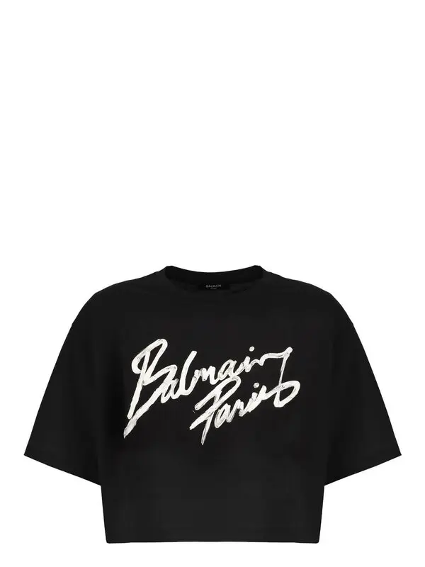 Balmain Graphic Cropped T-shirt - Multicolor