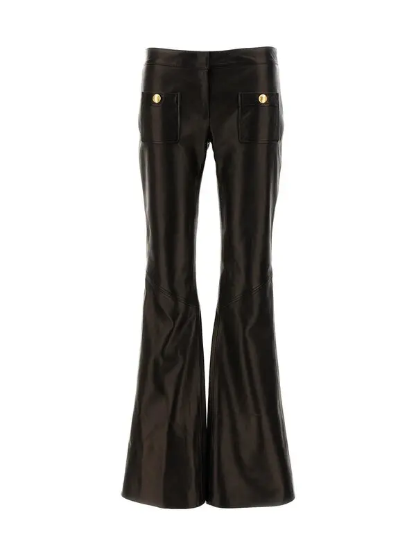 Palm Angels Leather Flared Trousers With Gold Tone Buttons - Multicolor