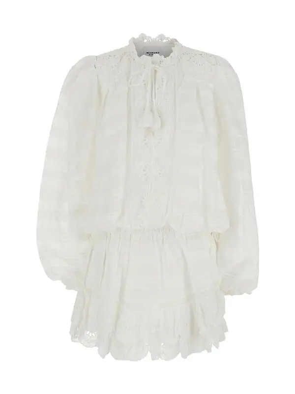 Isabel Marant Étoile Preya' Embroidered Cotton Blend Dress With Tassel Detail - Multicolor