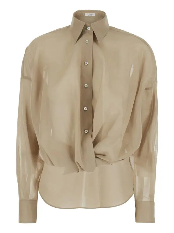 Brunello Cucinelli Beige Cotton Draped Shirt - Multicolor