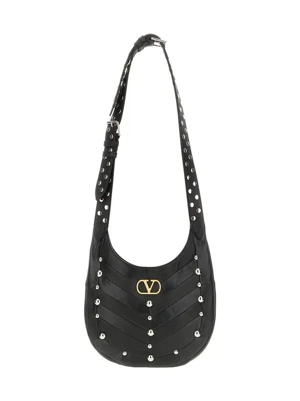 Valentino Garavani Black Leather Studded Shoulder Bag - Multicolor