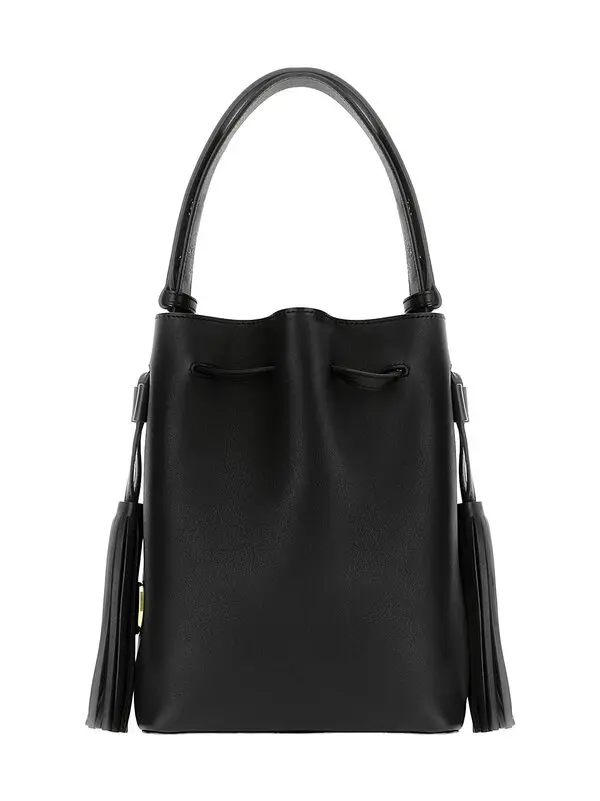 Valentino Garavani Black Leather Bucket Bag With Drawstring And Tassels - Multicolor