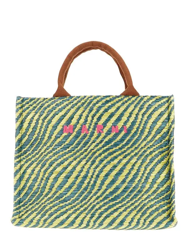 Marni Woven Tote Bag With Logo Detail - Multicolor