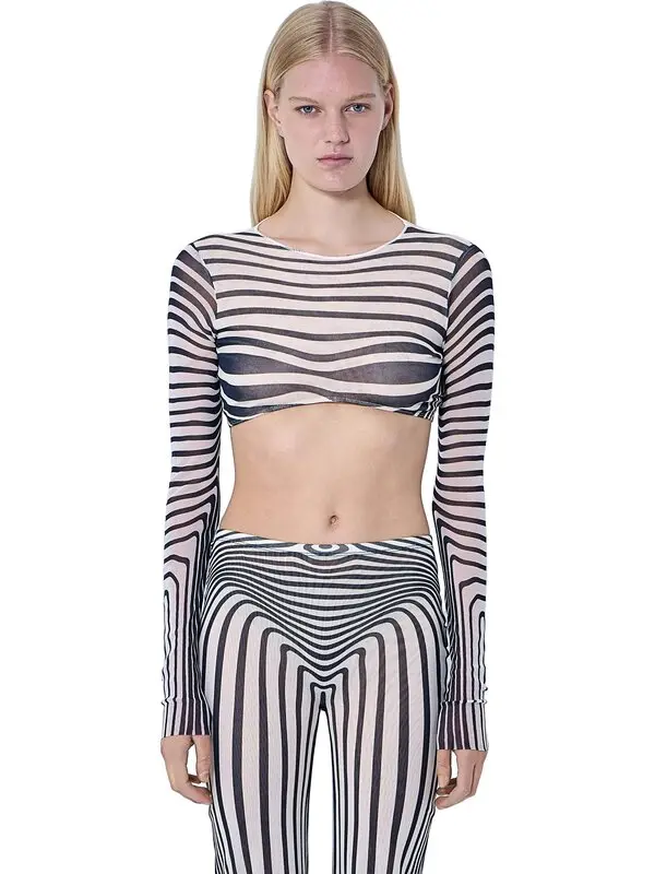 JEAN PAUL GAULTIER Re-edition Body Morphing Long Sleeve Mesh Top - Gray