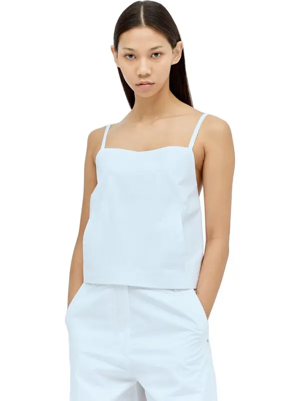 Sportmax Cropped Poplin Square Neck Top With Adjustable Straps And Pockets - White