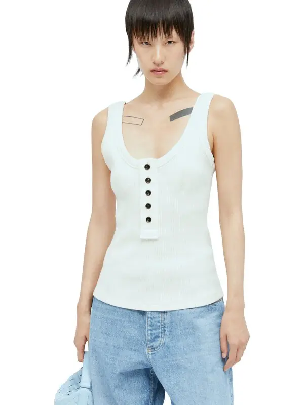 Bottega Veneta Raised Placket Ribbed Tank Top - Cream