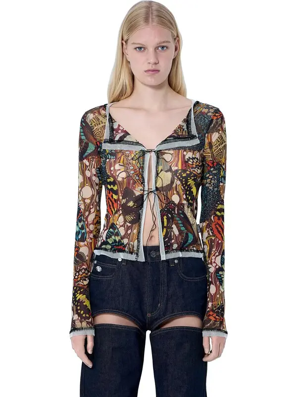 JEAN PAUL GAULTIER Re-edition Yellow Butterfly Mesh Cardigan - Brown