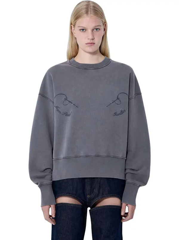 JEAN PAUL GAULTIER Fleece Crewneck Sweatshirt With Embroidered Detail - Gray