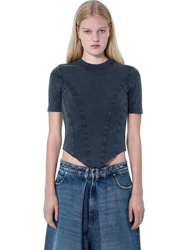 Balenciaga Panelled Cotton Blend Crewneck T-shirt - Blue