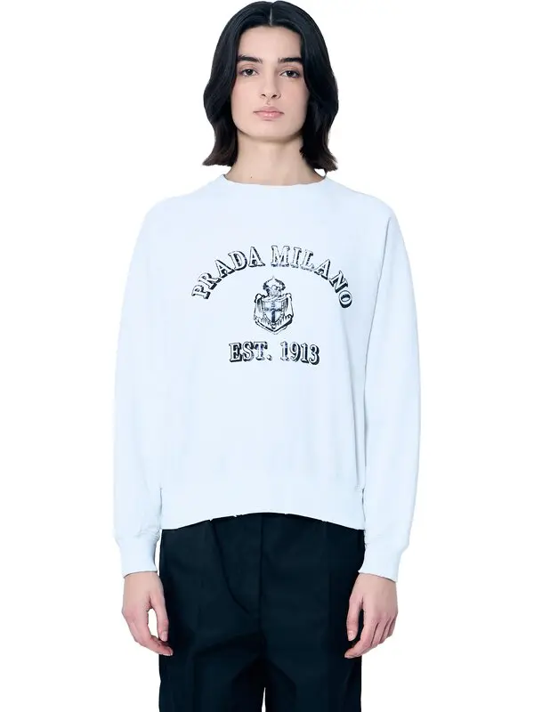 Prada Logo Print Crewneck Sweatshirt - White