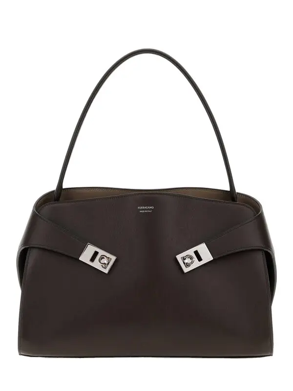 FERRAGAMO Salvatore Dark Leather Medium Hug Soft Shoulder Bag - Brown