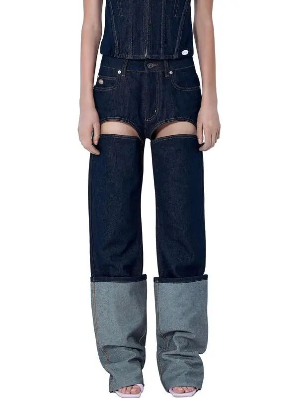 JEAN PAUL GAULTIER Cut-out Wide Leg Jeans - Blue