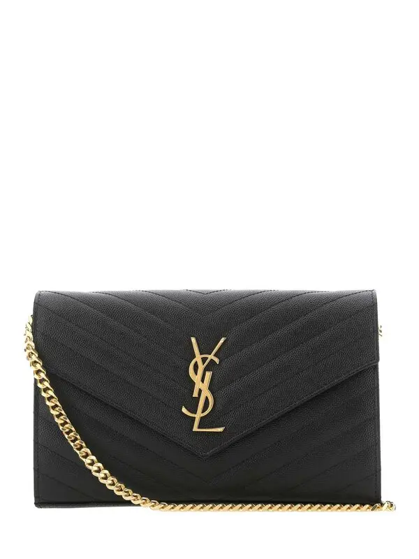Saint Laurent Leather Clutch With Chain Strap - Black