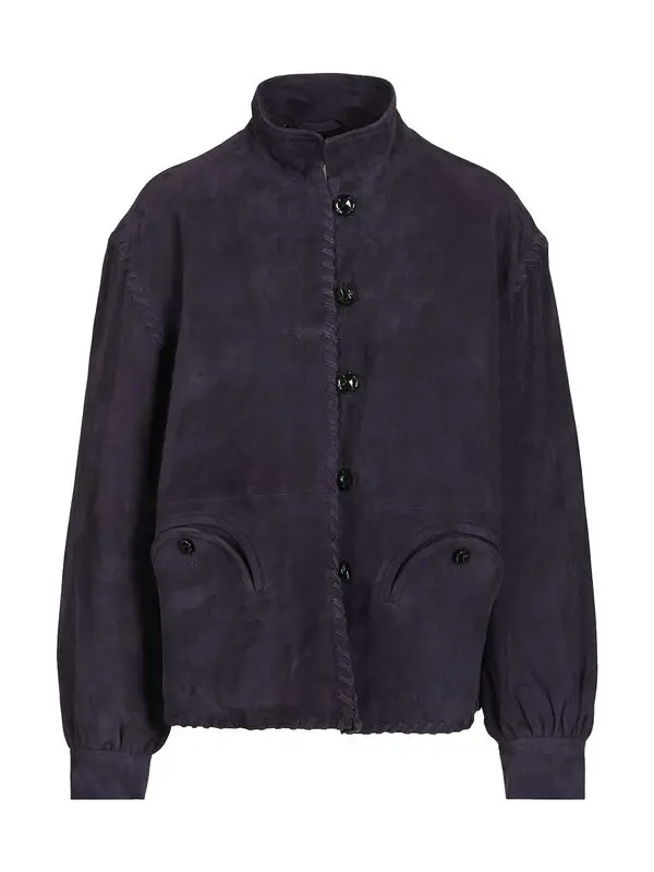 BLAZÉ MILANO Oversized Suede Jacket With Embroidered Detailing - Blue