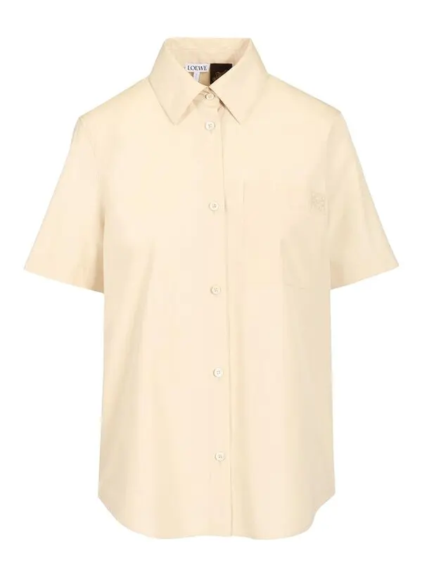Loewe Short-sleeved Cotton Shirt With Godet Detail - Cream