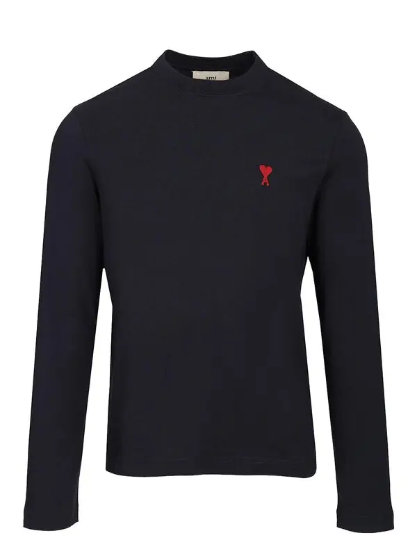 Ami Long-sleeved T-shirt With De Cœur Embroidery - Black