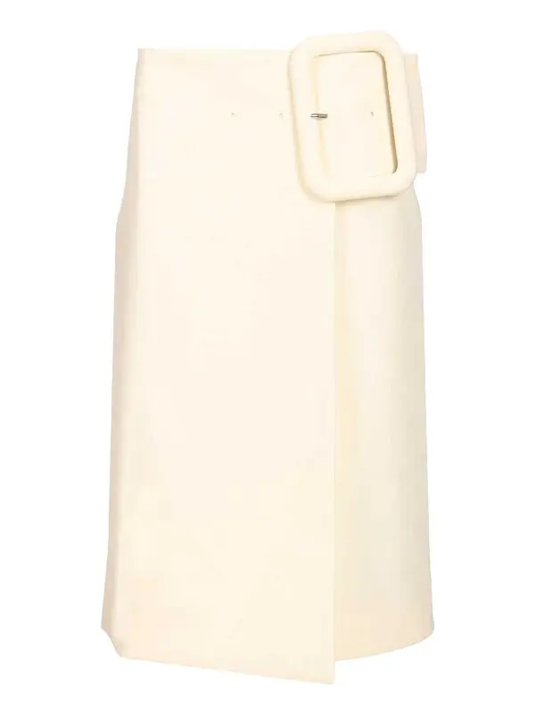Ami Wool Midi Skirt With Buckle Detail - White