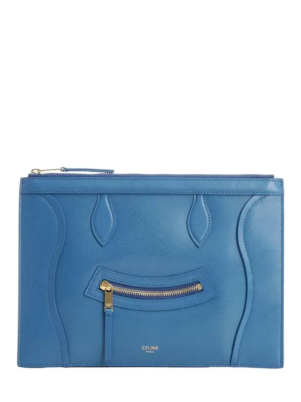 Celine Medium Calfskin Clutch With Gold Hardware - Blue