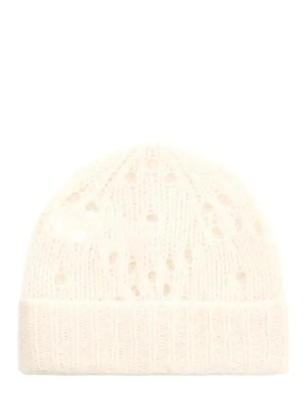 Celine Alpaga Fair Isle Pointelle Bonnet - White
