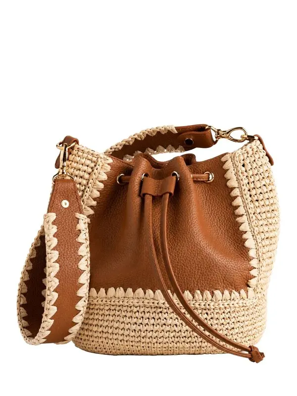 HAMEL ATELIER Handwoven Raffia & Leather Shoulder Bag - Beige/black/brown