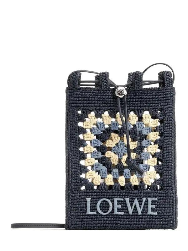 Loewe Drawstring Pocket Bag In Raffia - Blue