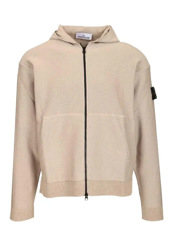 Stone Island Organic Cotton Zip-up Hooded Jacket - Cream