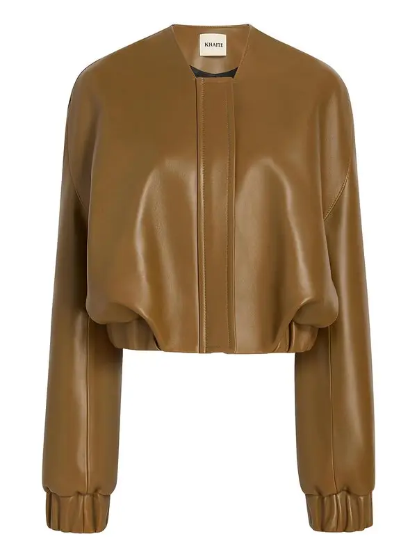 Khaite Leather Bomber Jacket - Dark Olive