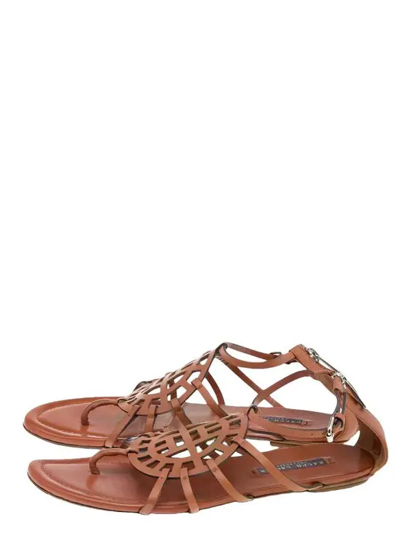 Ralph Lauren Leather Cutout Sandals - Brown