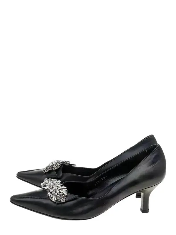 FERRAGAMO Crystal-embellished Leather Pumps - Black