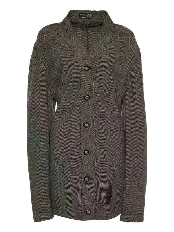 Giorgio Armani Herringbone Pattern V-neck Button-front Sweater - Brown