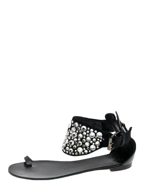 GIUSEPPE ZANOTTI Embellished Ankle-wrap Flat Sandals - Black