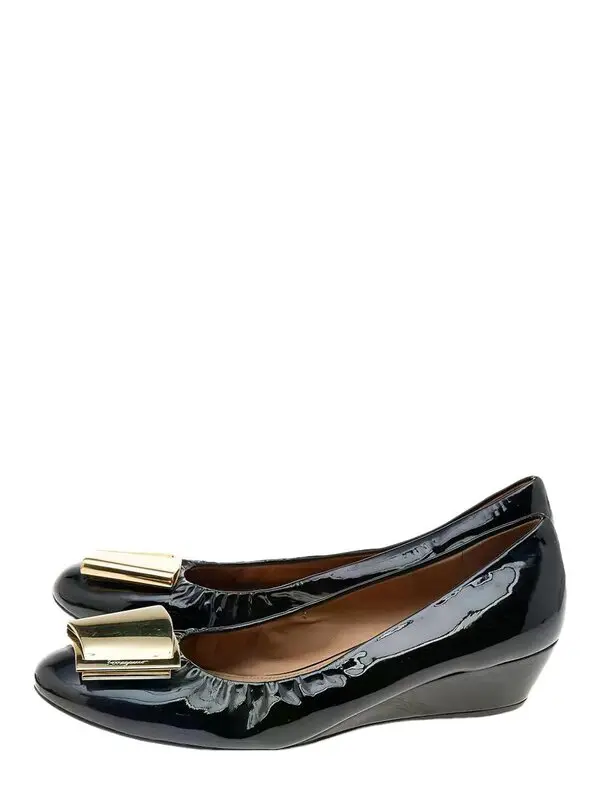FERRAGAMO Patent Leather Wedge Pumps - Black