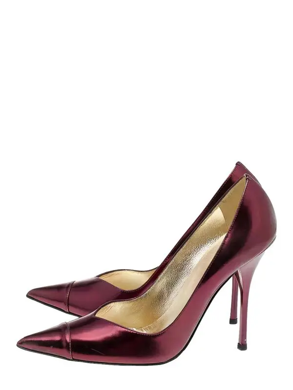 Roberto Cavalli Burgundy Leather Metallic Finish Pointed Toe Pumps - Red
